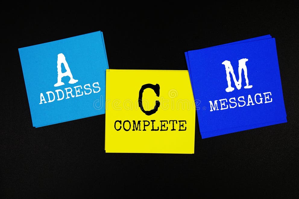 ACM - Address Complete Message Acronym Text on Sticky Note on Black ...