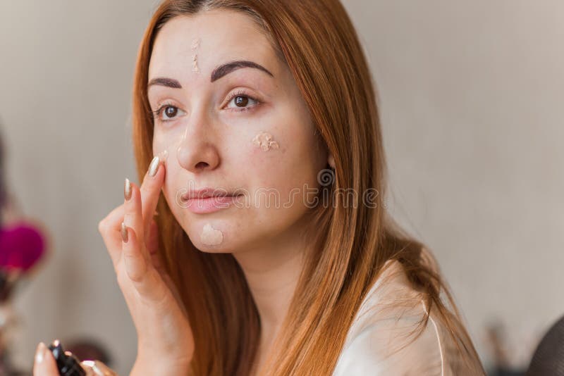 Acne correct with make up stock image. Image of face - 195155153