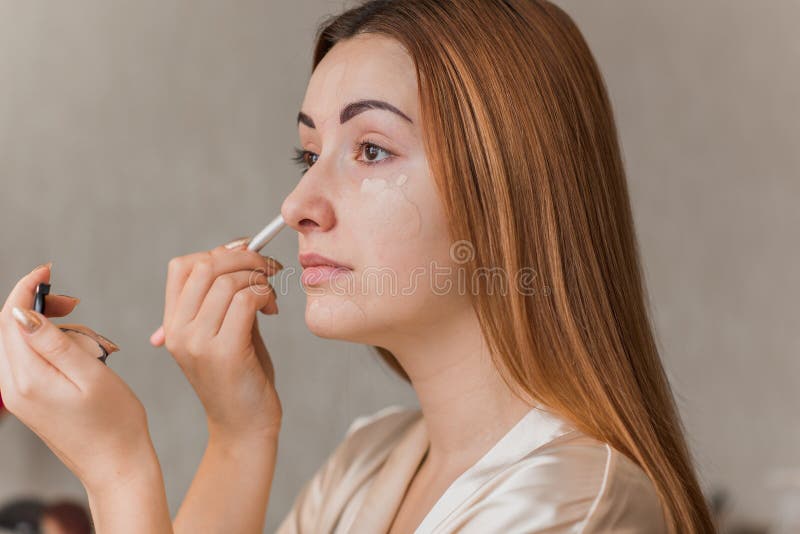 Acne correct with make up stock image. Image of acne - 195155285