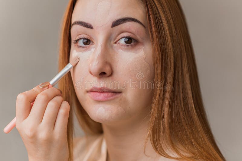 Acne correct with make up stock image. Image of beauty - 195155403