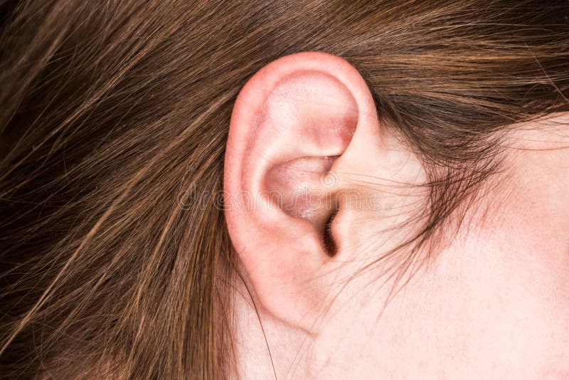 Close Up of Female Ear with Source of Pain. Earache. Stock Photo ...