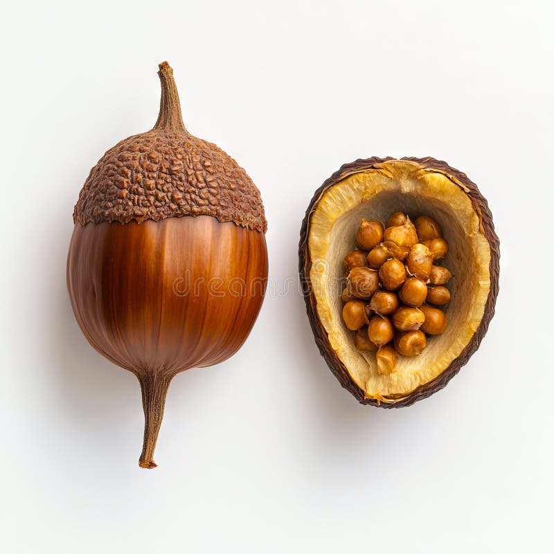 An Acorn and Nuts on a White Background Stock Photo - Image of material ...