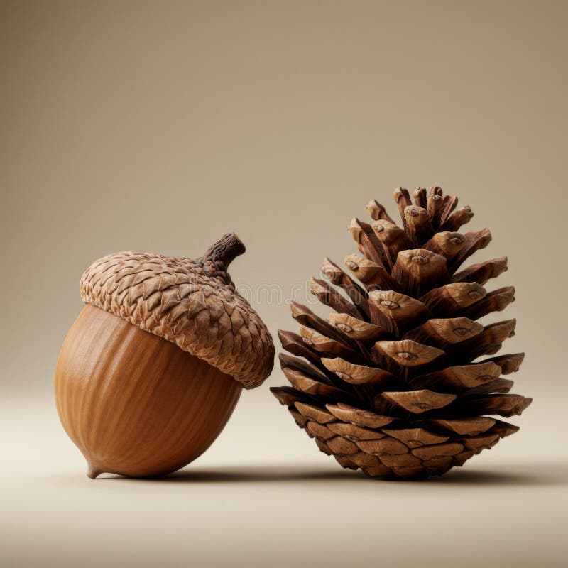 Acorn and Pine Cone Still Life on Neutral Background Stock Illustration ...