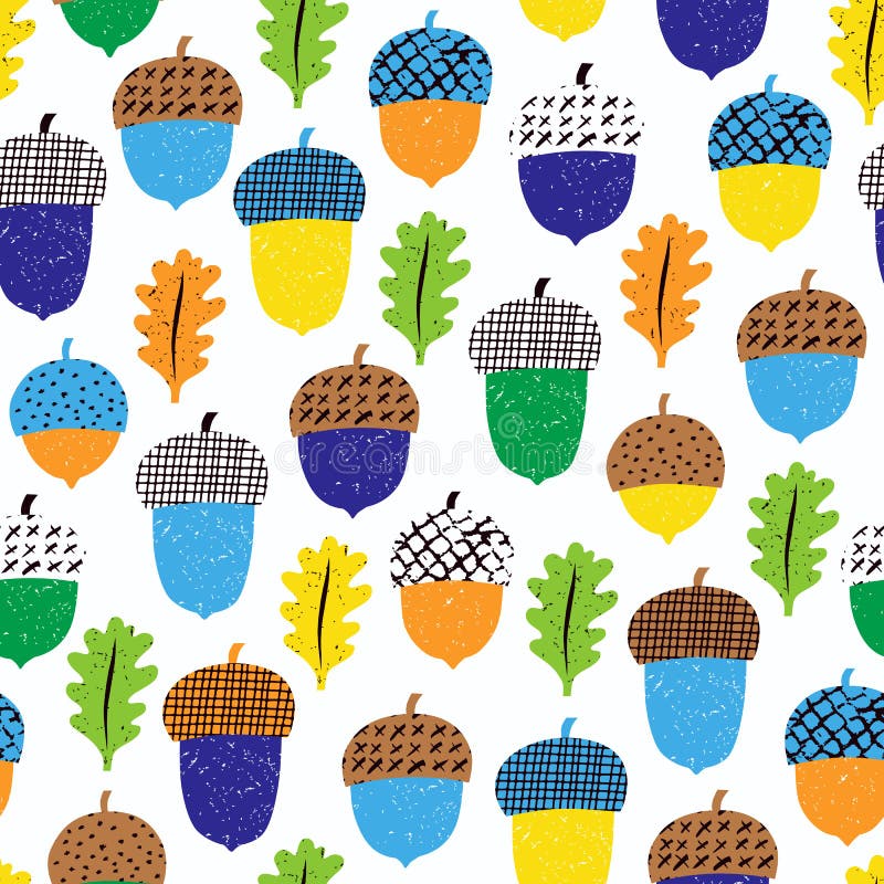 Acorn Seamless Pattern with Leaves. Vector Illustration Stock Vector ...