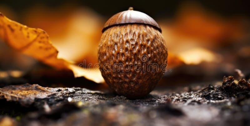 An Acorn is Sitting on the Ground in Front of Leaves, AI Stock ...