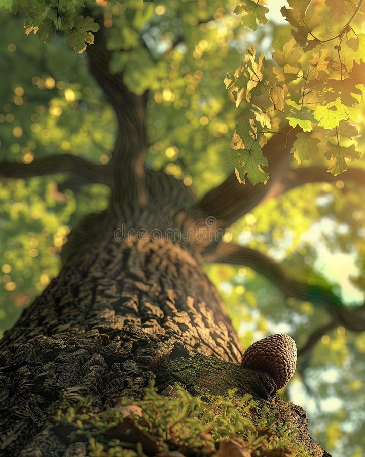 An Acorn beside a Towering Oak Tree Symbolizing the Growth and ...
