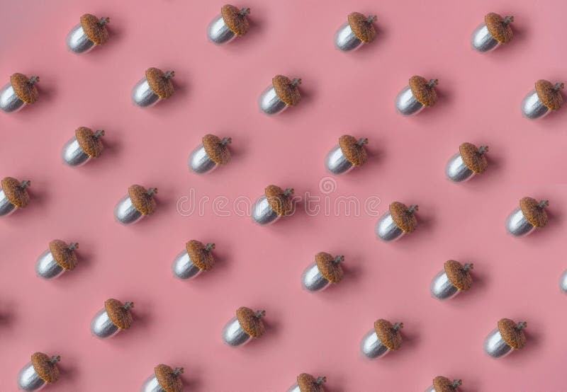 Acorns on pink background stock illustration. Illustration of template ...