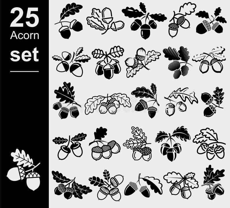 Acorns Set. Collection Icon Acorn Stock Illustration - Illustration of ...