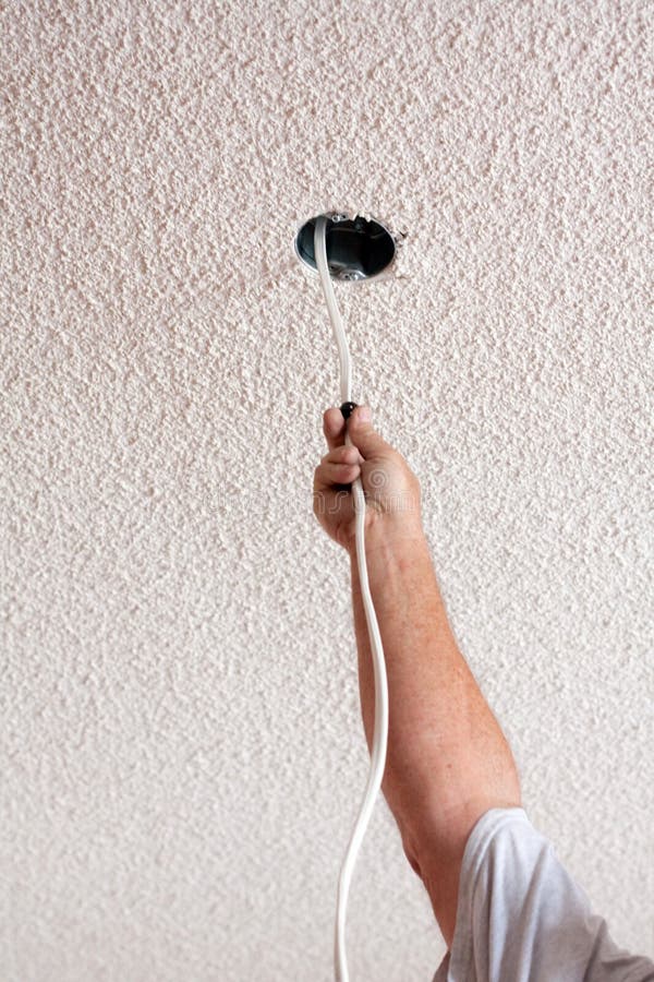 Acoustic Ceiling with Electric Wire Hanging Stock Photo - Image of pull ...
