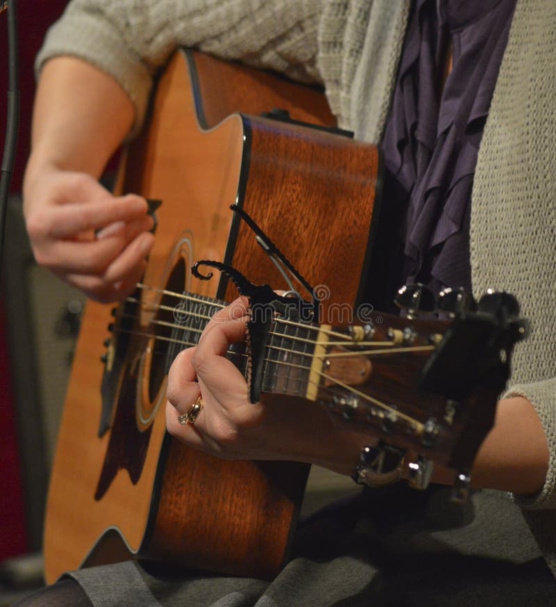 Acoustic Guitar Being Played. Stock Photo - Image of melody, musical ...