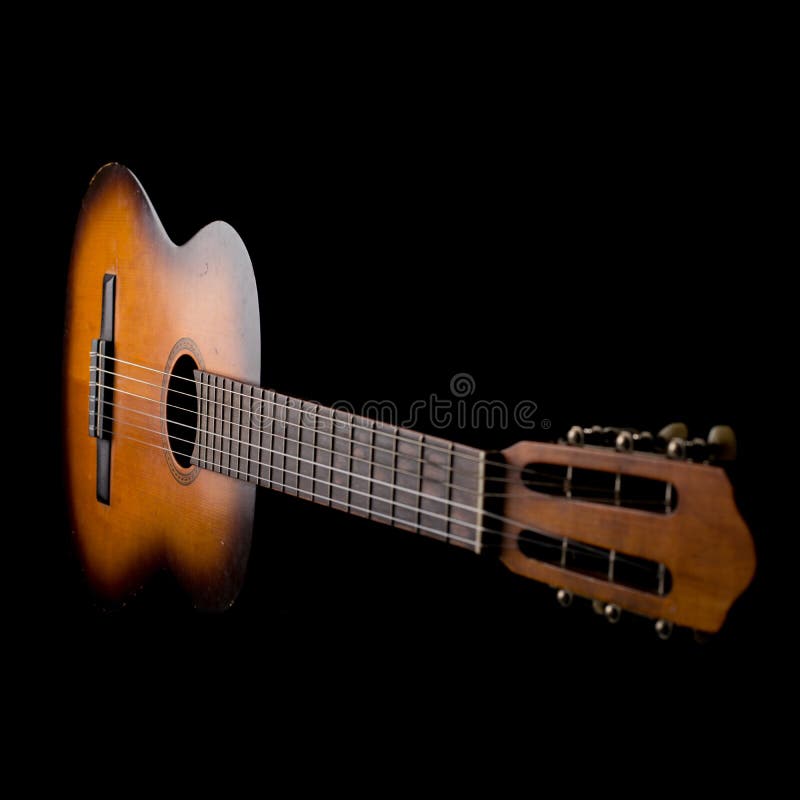 Acoustic Guitar on Black Background Stock Photo - Image of tortoise ...
