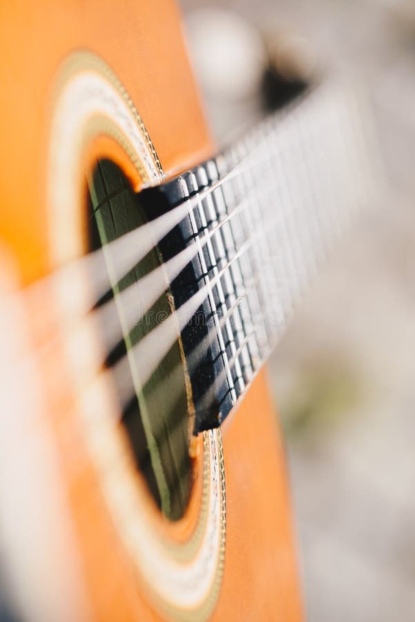 Acoustic Guitar Bridge and Strings Close Up - Macro Stock Photo - Image ...