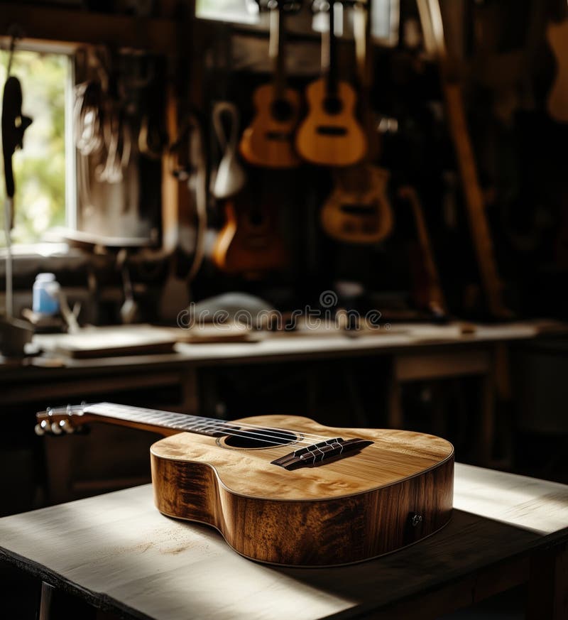Acoustic Guitar Craftsmanship in Workshop, Showcasing Beautifully ...