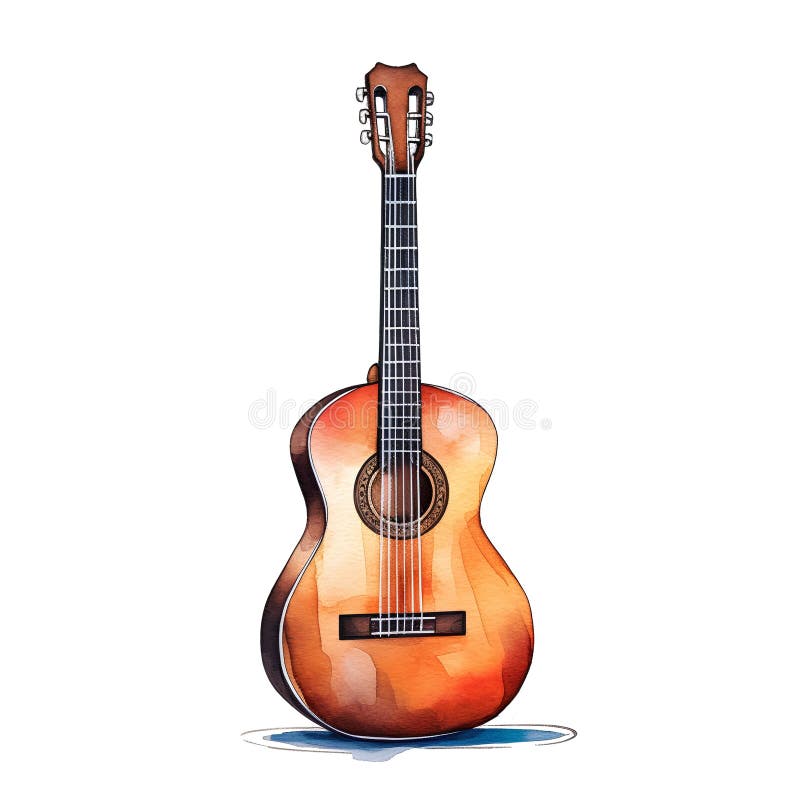 Acoustic Guitar Isolated on White Background. Hand Drawn Vector ...