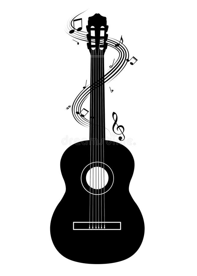 Guitar with music notes stock illustration. Illustration of background ...