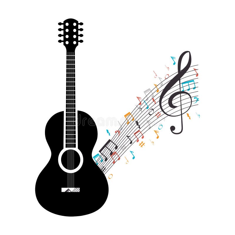 Acoustic Guitar with Musical Notes Stock Illustration - Illustration of ...