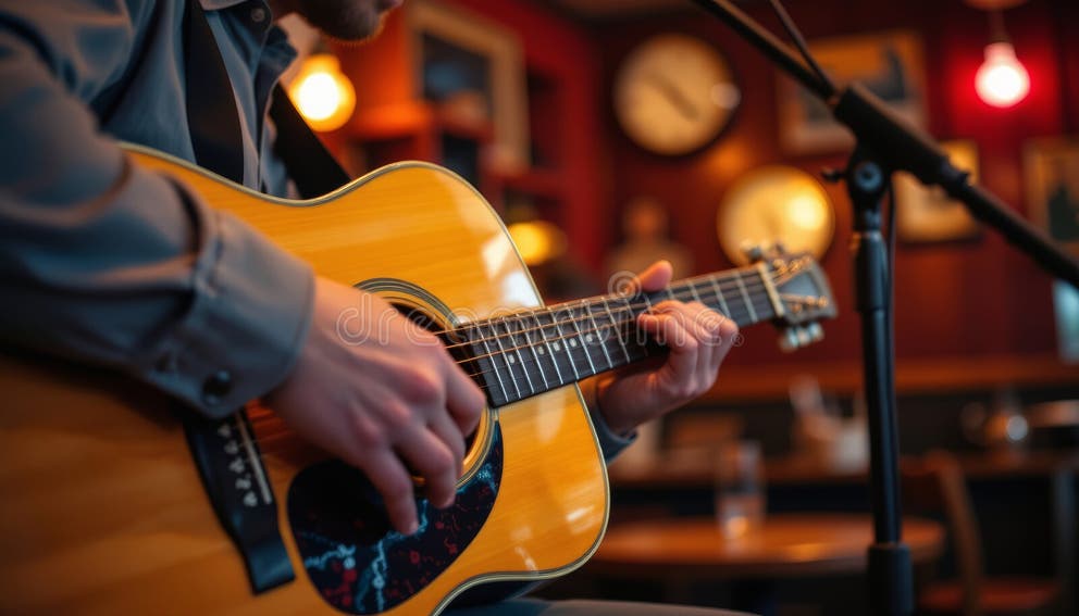 Acoustic Guitar Performance in Cozy Setting Evokes Warm Atmosphere ...