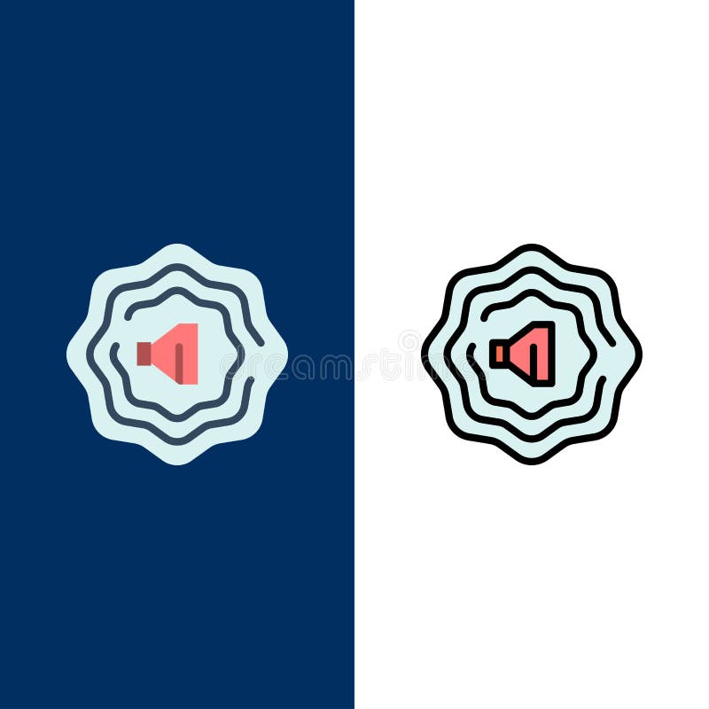 Acoustic Icons. Flat and Line Filled Icon Set Vector Blue Background ...