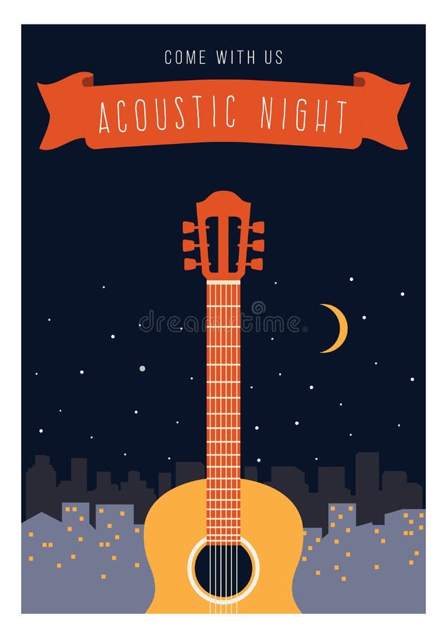 Acoustic Night Party Flyer Design With String And Lettering On Guitar ...