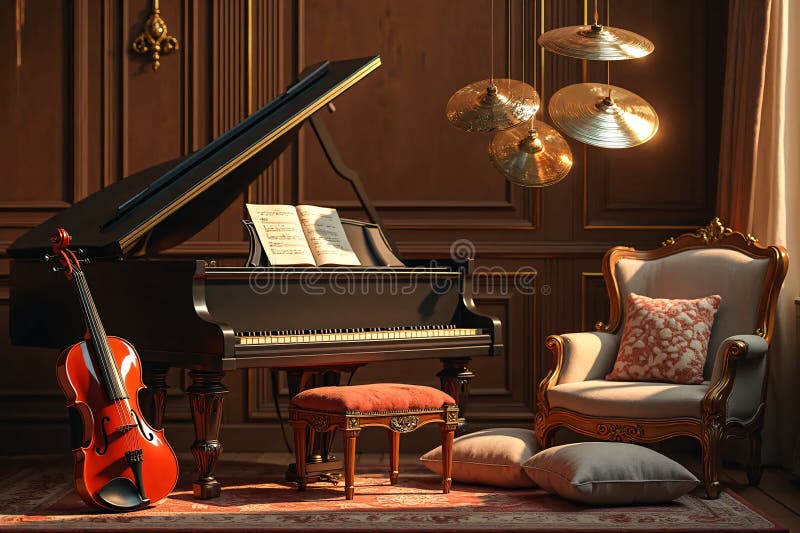 Acoustic Room with Classic Musical Instruments Stock Illustration ...