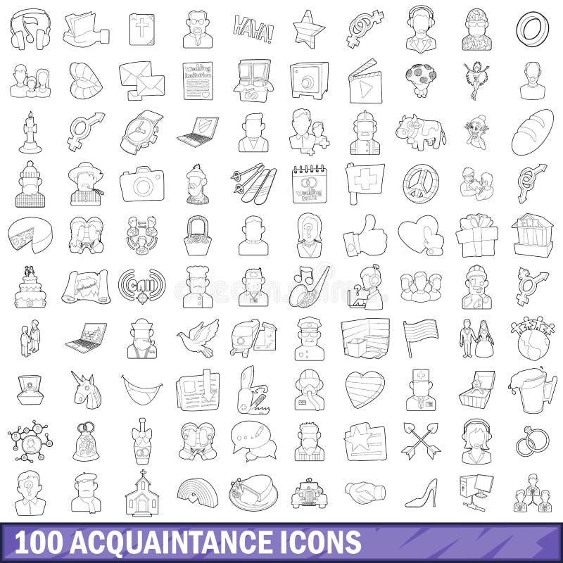 100 Acquaintance Icons Set, Outline Style Stock Vector - Illustration ...