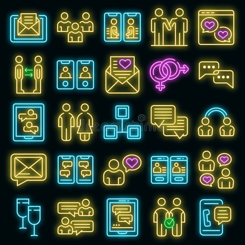 Acquaintance Icons Set Vector Neon Stock Vector - Illustration of ...