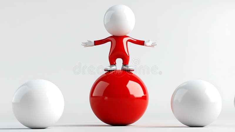 Acrobat Balancing on a Red Sphere in 3D Style Stock Illustration ...
