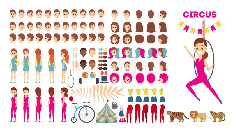 Acrobat Character Set for the Animation with Various Views Stock Vector ...