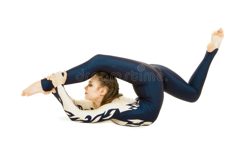 Acrobat Doing Gymnastics, a Young Athlete in a White and Blue Suit ...