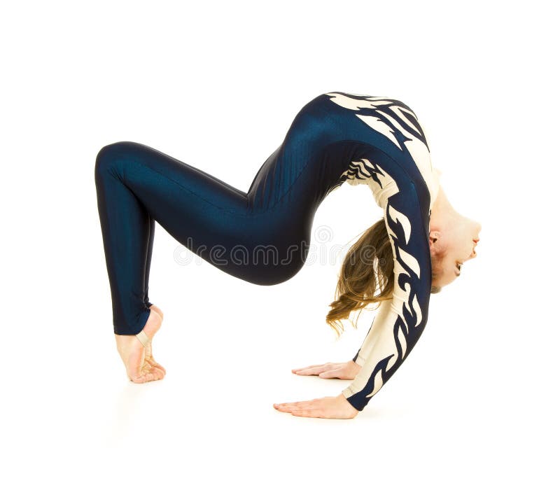 Acrobat Doing Gymnastics, a Young Athlete in a White and Blue Suit ...