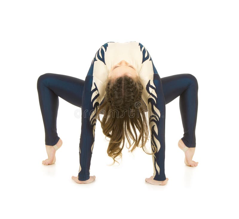 Acrobat Doing Gymnastics, A Young Athlete In A White And Blue Suit ...