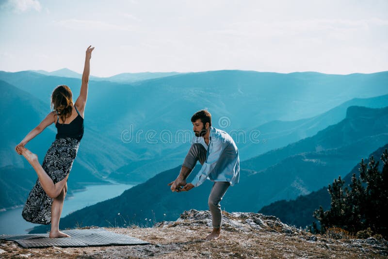 Acrobat Pose of a Two Talented, Young Dancers Exercise Modern Dance ...
