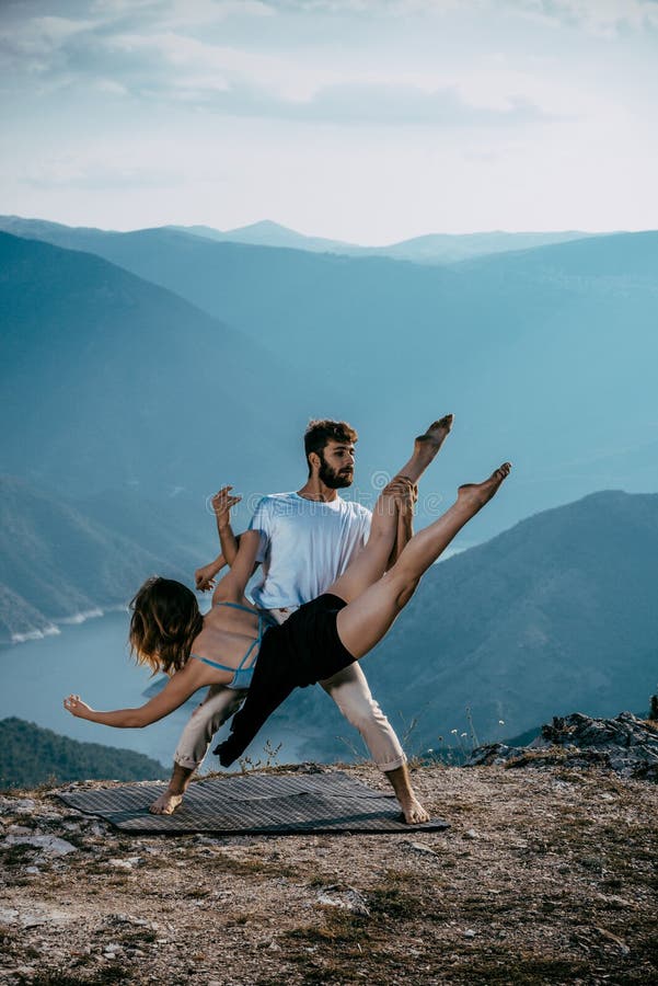 Acrobat Pose of a Two Talented, Young Dancers Exercise Modern Dance ...