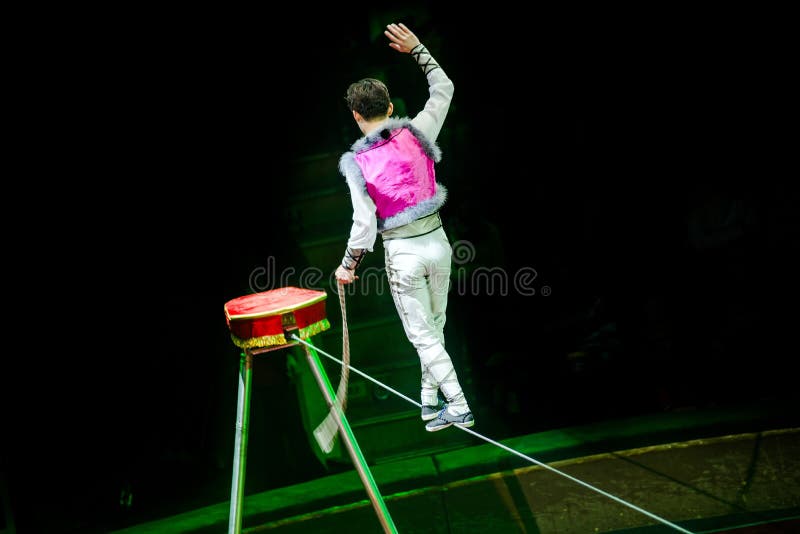Acrobat on rope stock photo. Image of adult, security - 19165284