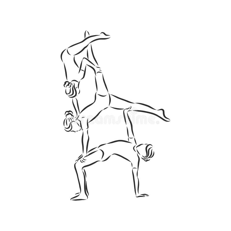 Acrobatic, Balance, Performance, Cooperation Concept. Hand Drawn ...