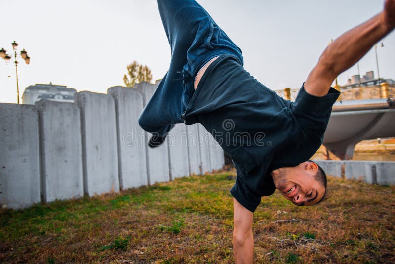 Acrobatic Guy Exercise Handstand Stock Image - Image of brave, athletic ...