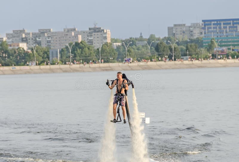 Acrobatic Jetsky Pilot Training on the Lake. Aeronautic Show Editorial ...