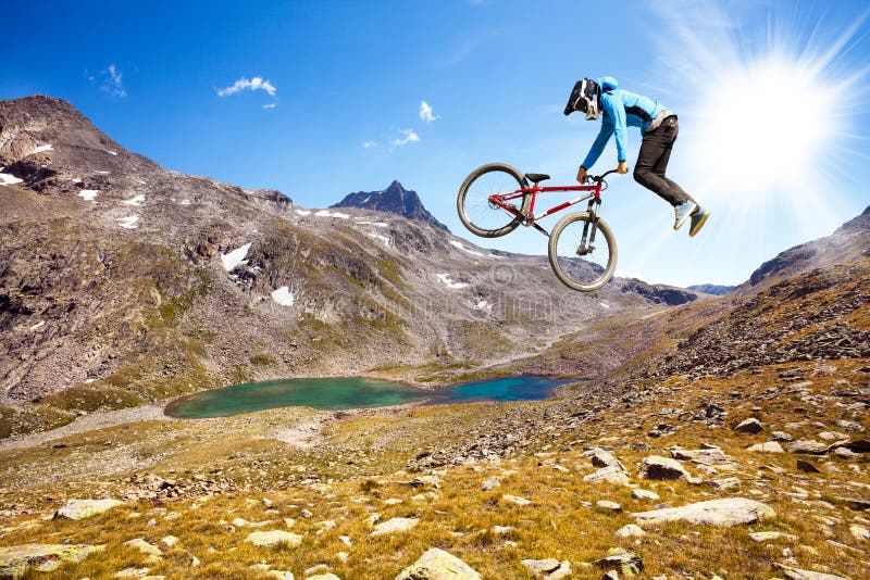 Acrobatic jump with mtb stock photo. Image of pond, dirt - 169881408