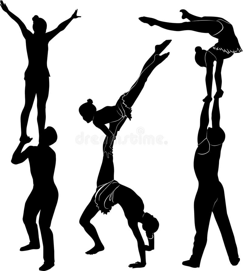 Acrobatic Stunt. Gymnasts Acrobats Vector Black Silhouette. Stock ...