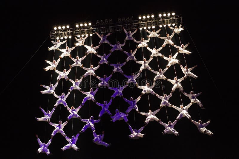Acrobats Performing Human Net Editorial Photography - Image of event ...