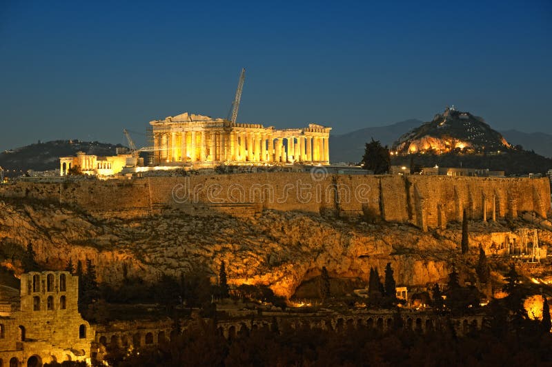 Acropolis (parthenon) by Night, Under Full Moon, Stock Image - Image of ...