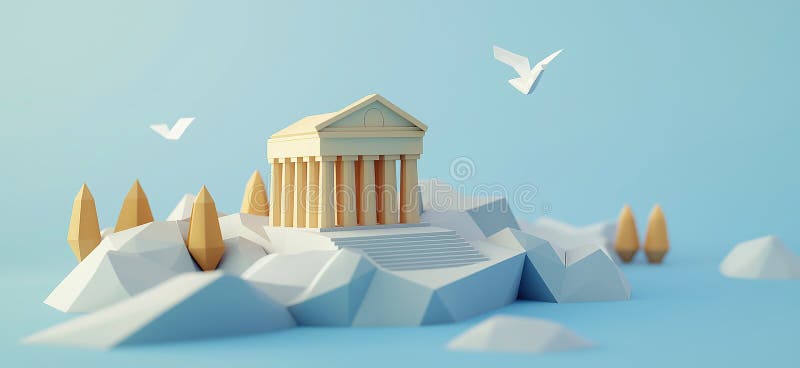 Acropolis of Athens. 3D Rendering of Acropolis in Greece in Simple Low ...