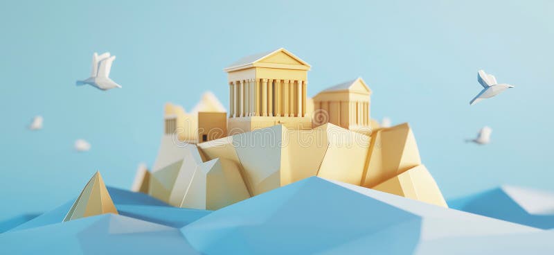 Acropolis of Athens. 3D Rendering of Acropolis in Greece in Simple Low ...