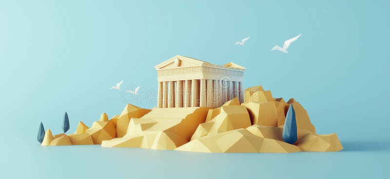 Acropolis of Athens. 3D Rendering of Acropolis in Greece in Simple Low ...