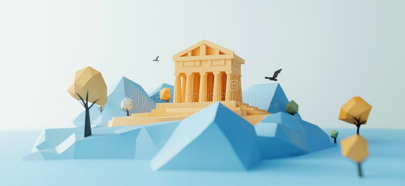 Acropolis of Athens. 3D Rendering of Acropolis in Greece in Simple Low ...