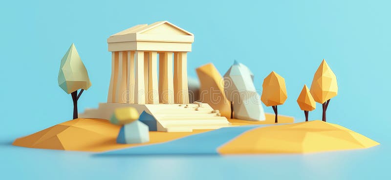 Acropolis of Athens. 3D Rendering of Acropolis in Greece in Simple Low ...