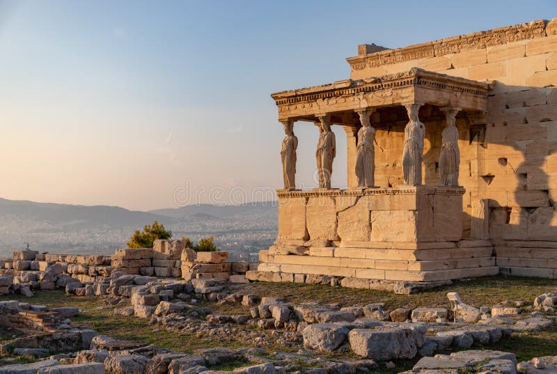 Acropolis of Athens - Erechtheion and the Caryatids Stock Image - Image ...