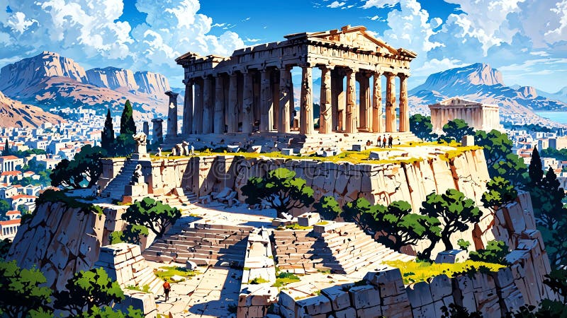 Acropolis Athens Greece Anime Style Stunning Aesthetic Ai Generated ...