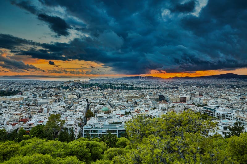 Acropolis of Athens Greece at Cloudy Sunset Stock Image - Image of ...