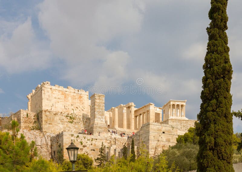 The Acropolis of Athens, Greece and Cypress Tree Stock Image - Image of ...